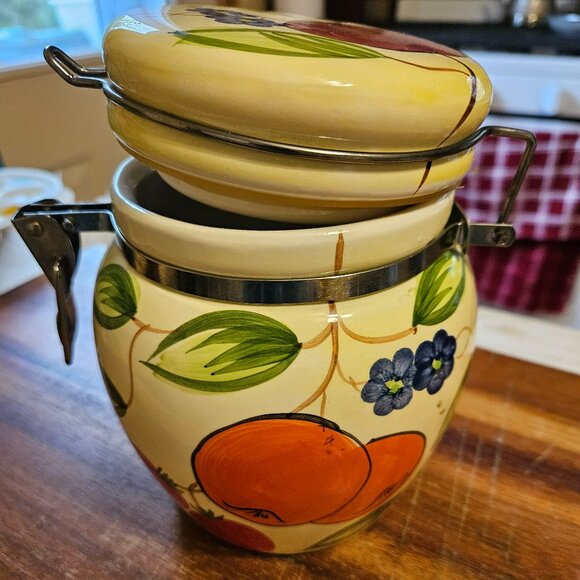 Kitchen | Ceramic Cannister Jar With Wire Closing Lid With Colorful ...